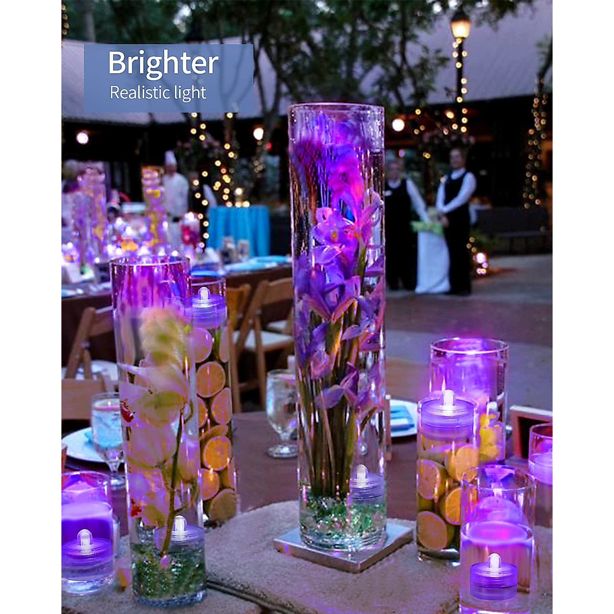 SHYMERY Submersible LED Light,Purple Waterproof Flameless Candle Tea Lights,Underwater Battery Operated Seasonal Festival Celebration Light for Table,Wedding Centerpieces, Party,Pack of 12