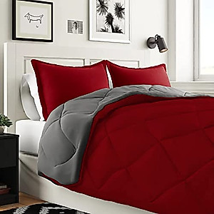 Elegant Comfort 7-Piece Bed-in-a-Bag Comforter & Sheet Set- Luxury 1500 Thread Count 7-Piece Full Size Bed-in-a-Bag, Super Cozy Bed Sheets and Comforter Set, Wrinkle and Stain Resistant, Red/Gray