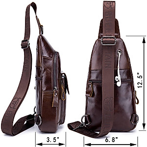 BULLCAPTAIN Genuine Leather Sling Bag for Men Leather Casual Crossbody Shoulder Backpack Travel Hiking Vintage Chest Bags Mens Daypacks (Coffee)