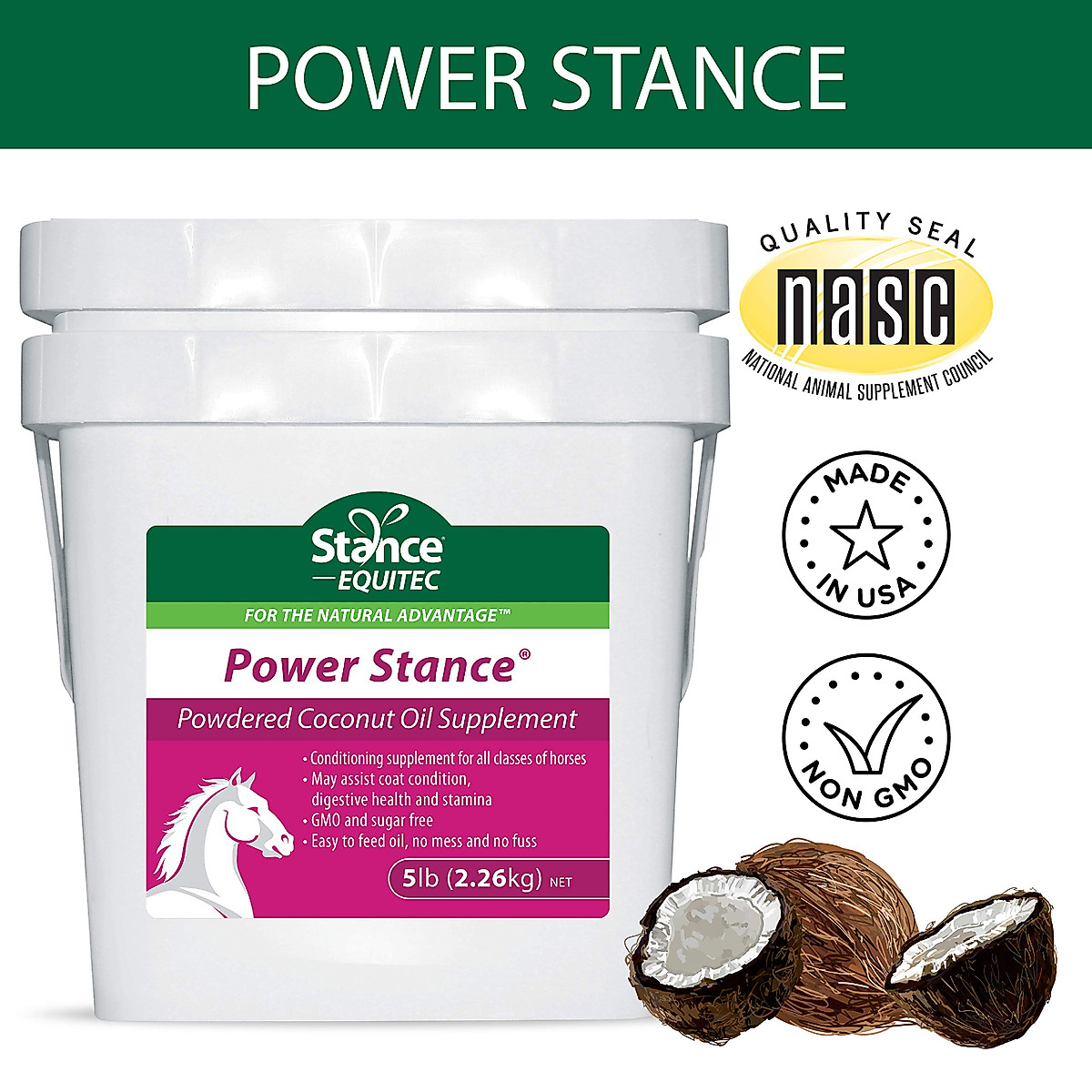 Power Stance Powdered Coconut Oil Horse Supplement - May Support Coat Condition, Digestive Health and Stamina, GMO & Sugar Free - 5 lb