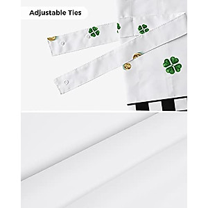 Tie-Up Valance Curtains for Window - St. Patrick's Day Cute Gnome Elves Shamrock Clover Gold Coin Black White Plaid Kitchen Valance - Light Filtering Valance Short Curtains with Adjustable Tie 54x18In