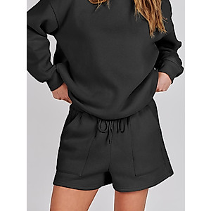 Prinbara Womens Two Piece Outfits Lounge Sets Y2k Hoodie Long Sleeve Sweatshirt and Shorts Set Fall Tracksuit Sweatsuits Matching Set Fashion 2023 Black 1PA046-heise-M