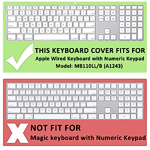 ProElife Silicone Full Size Ultra Thin Keyboard Cover Skin for Apple iMac Keyboard Numeric Keypad Wired USB MB110LL/B-A1243 (NOT FIT Magic Keyboard, Item Folded in Packaging) (Black)