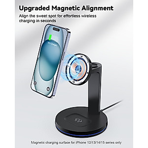Magnetic Wireless Charger 3 in 1 - NANAMI Fast Wireless Charging Station for Multiple Devices Mag Safe Charger Stand for Apple Watch Series 8/7/SE, Phone Charger Dock for iPhone 15/14/13/12, AirPods