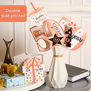 Blulu Birthday Centerpieces for Tables Birthday Decorations Set Birthday Party Sticks Table Cake Toppers Anniversary Party Decorations for Women