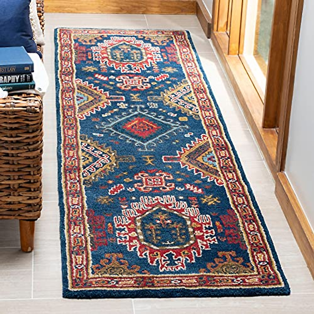 SAFAVIEH Heritage Collection 3' x 5' Navy / Red HG426N Handmade Traditional Oriental Premium Wool Area Rug