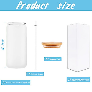 VACVOU 25 Pack 16oz Frosted Sublimation Beer Can Glass with Bamboo Lids and Straw,Glass Cups, Beer Glasses, Iced Coffee Glasses Reusable Drinking Glasses,DIY Gift(Frosted)
