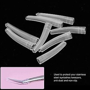 10Pcs Tweezers Cover, Grafting Eyelashes Tips Covers, Transparent Plastic Elbow Tweezers AntiDust NonSlip Eyelashes Grafting Tool