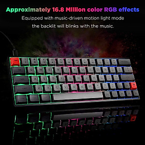 COSTOM SK64 60% Mechanical Gaming Keyboard, 61 Keys Multi Color RGB Illuminated LED Backlit Wired Programmable with PBT Heat Sublimation Keycaps for PC/Mac Gamer (Black, Gateron Optical Brown)