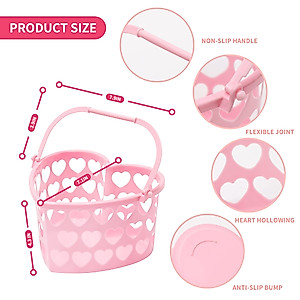 Zcaukya 6 Packs Easter Baskets, 7.1" x 7.9" x 4.3" Small Plastic Heart Shaped Basket with Handles, Heart Hollowed Baskets Holders for Romantic Party Wedding Part Decor