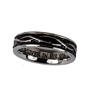 The Quiet Witness K46 Crown of Thorns Forgiven Ring Christian Forgive Scripture Biblical Forgiveness Wedding Band John 3:16 (8)