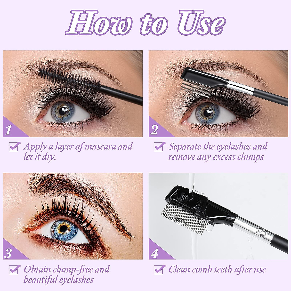 Metal Eyelash Brush 2 Pieces Grooming Eyelash Separator Mascara Metal Separated Lash Make up Brush Comb Cosmetic Separator Curler Eye Makeup Tool for Women