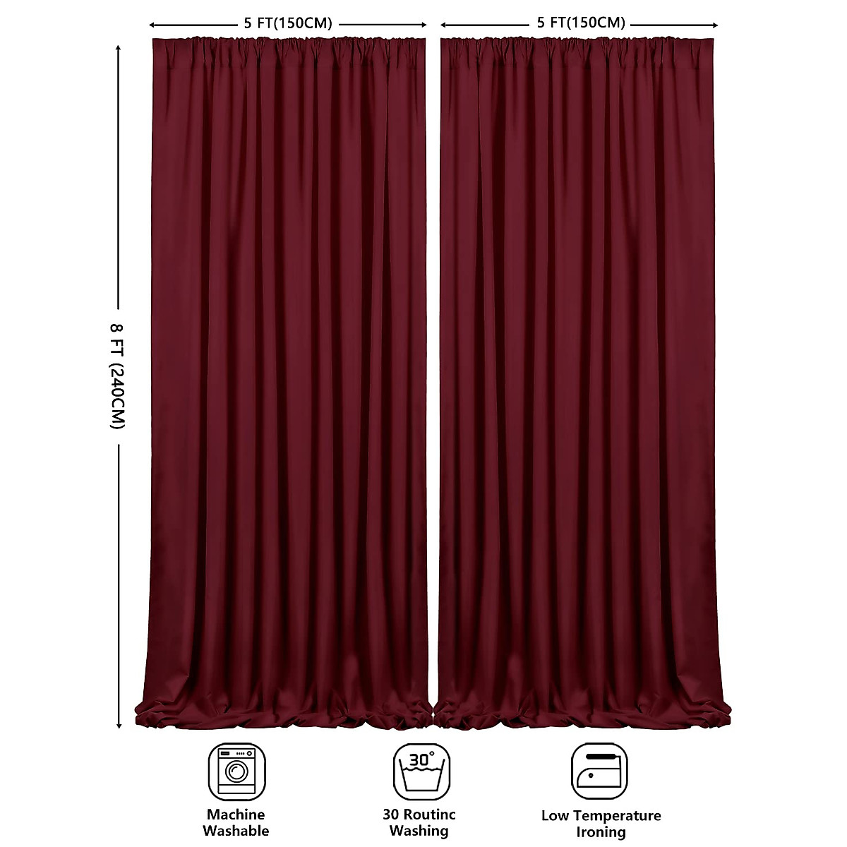 Burgundy Wall Backdrop Polyester Backdrop Curtain Panel Drapes Romantic Stage Fabric 10x8ft for Home Party Backdrop