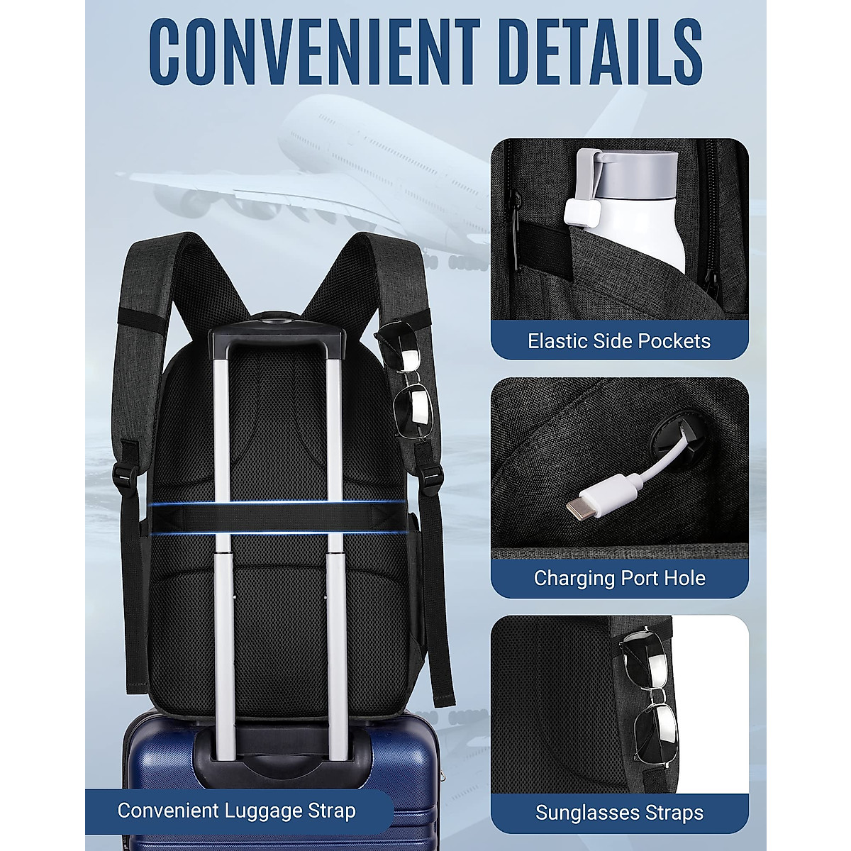 LIGHT FLIGHT Travel Backpack, Laptop Backpack for Men, School College Bookbag, 17.3 Inch Computer Backpack Business Back Pack, Work Bag with USB Charging Hole, 40L Large Casual Daypack, Black grey