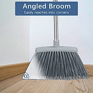 Broom for Outdoor Indoor, Folews Heavy Duty Broom 56 Inch Long Handle Angle Broom for Sweeping Kitchen Shop House Office Commercial Broom