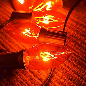 25 Pack C9 Clear Orange Light Bulbs,Orange Halloween Incandescent Bulbs for Indoor Outdoor Halloween Party Outside Lights,C9/E17 7Watt Chandeliers and Night Light Bulb