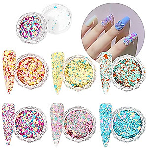 Dip Powe Top Base and Activator Decoration Art for Nails Body DIY Nail Manicure Irregular 6 Set Boxes Set Eyes Tips Sequins Glitter Face Nail Hair Craft Nail Powder Gel Nail Set