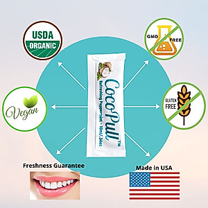 CocoPull - Organic Oil Pulling 14 Packets/Sachets with Coconut and Peppermint Oil for Healthy Teeth, Gums, Bad Breath Remedy. Natural Teeth Whitening.