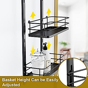 Thideewiz 5 Tier Over the Shower Door Caddy, Adjustable Rustproof Shower Organizer, Black Hanging Shower Storage for Inside Shower