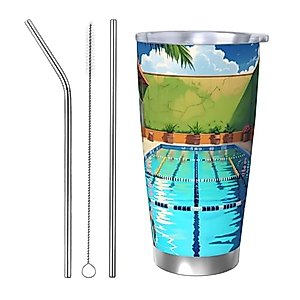 WXZYFP Car cup (single silver rim), can use a straw or drink directly, easy to use.Flamingo and swimming pool