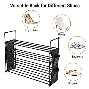 Yescom 4 Tier Shoe Rack Shelf Metal Shoe Tower 16 Pairs Shoe Storage Organizer Unit Entryway Closet Dorm Shelf Stackable Cabinet,35 7/16" L x 11 5/8" W x 29 1/2" H