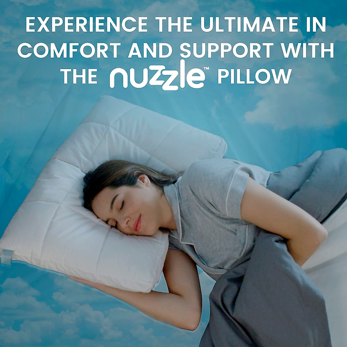 Nuzzle AS-SEEN-ON-TV Bed Pillow for Sleeping - Ultra Cool and Comfortable - Two Adjustable Inner Layers for Comforting Support - Perfect for Side, Back, and Stomach Sleepers - 100% Machine Washable