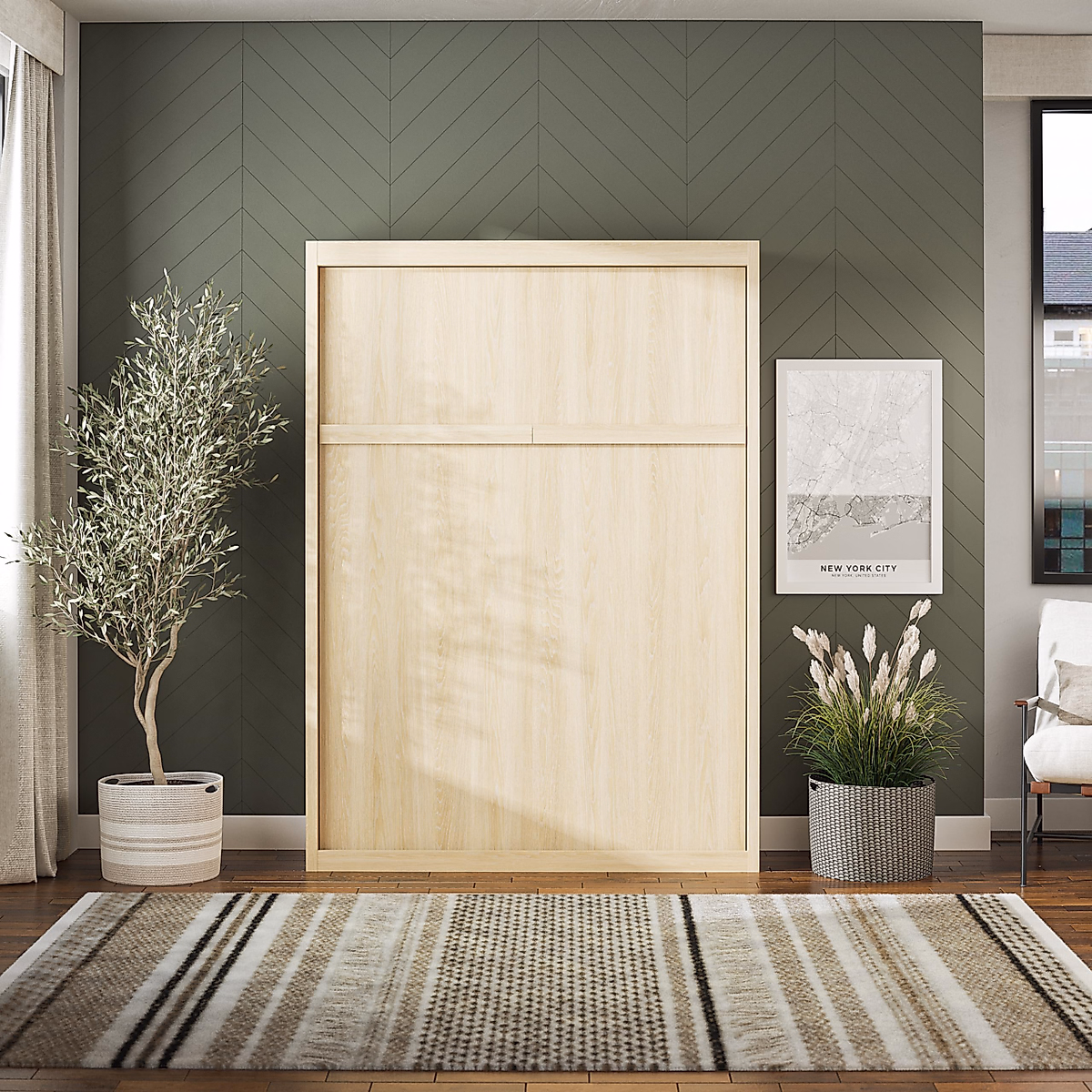 Signature Sleep Full Size Murphy Wall Bed with Wooden Slats in Wood, in Light Oak, No Box Spring Needed, Easy Assembly, Up to 600 lbs Weight Capacity