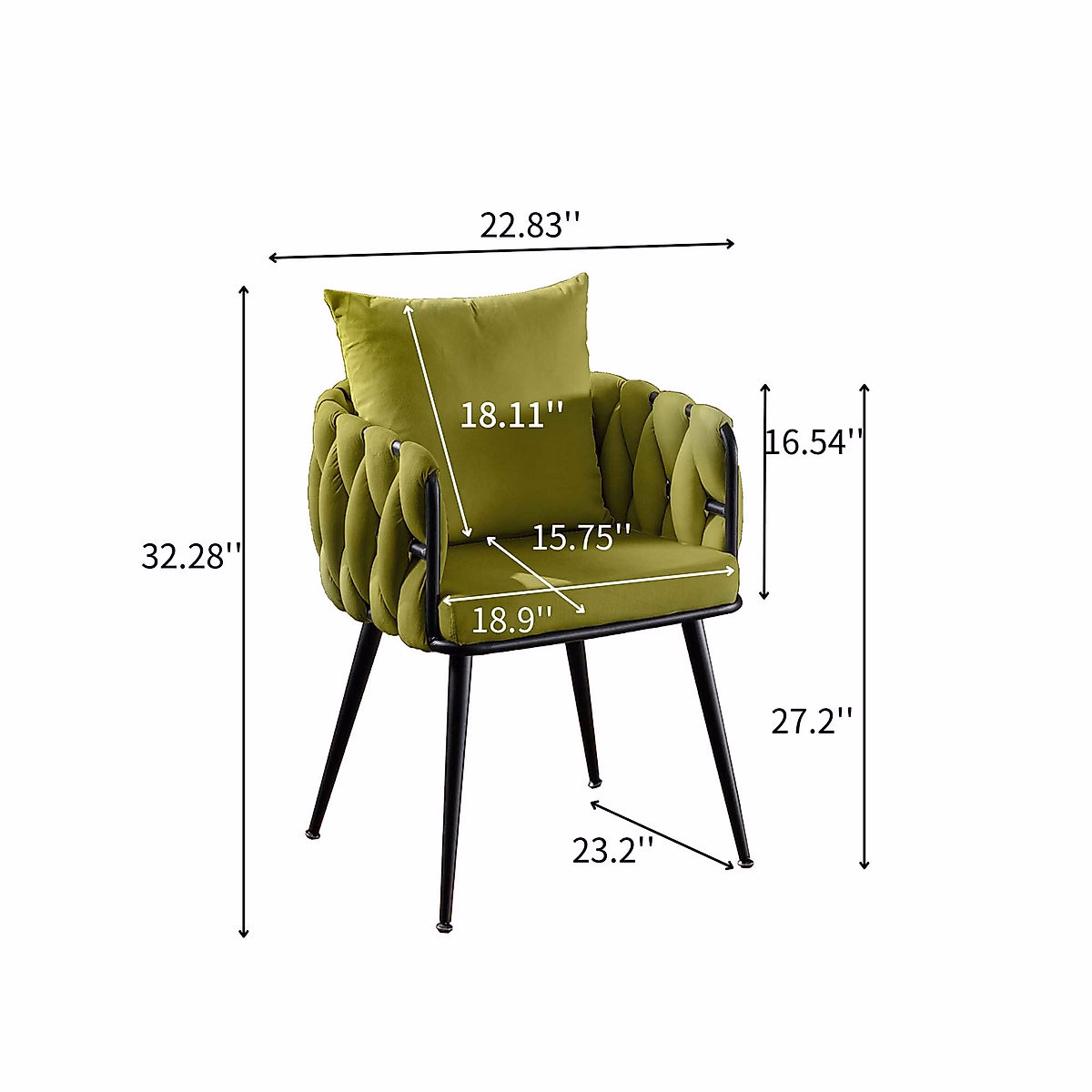 INMOZATA Mid Century Modern Dining Chairs Set of 2, Hand Weaving Accent Chairs Living Room Chairs, Upholstered Velvet Armchair with Metal Legs for Dining Room Kitchen Living Room Vanity,Olive Green