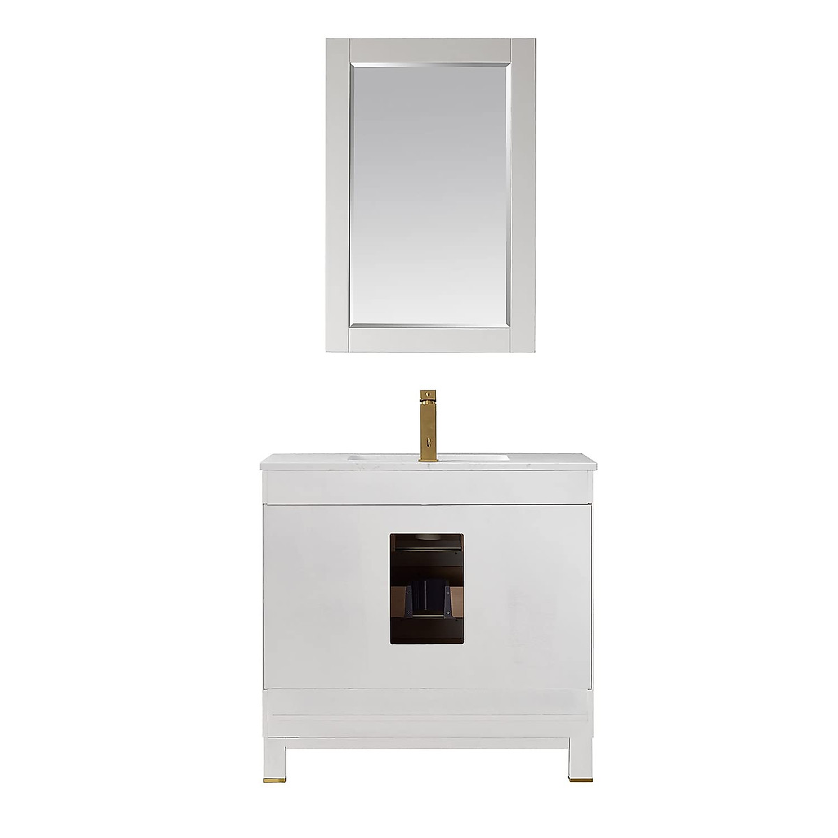 Altair Design Jackson 36" Carrara White Stone Countertop Single Vanity w/Mirror Royal Blue