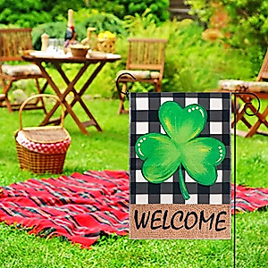 St Patricks Day Garden Flag 12x18 Double Sided, Shamrock Garden Flag for Outdoor Yard Saint Patricks Day Decorations