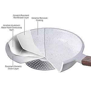 MGC 11 inch Skillet With Lid,PFOA&PTFE Free Ceramic Nonstick Frying Pan,Oven and Dishwasher Safe, Professional Cookware German Compatible with All Stovetops