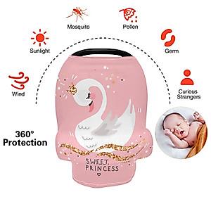 Sweet Princess Swan Baby Car Seat Cover for Boys Girls,Stretchy Infant Car Canopy,Snug Warm Breathable,Breastfeeding Covers,Nursing Scarf,Baby Shower