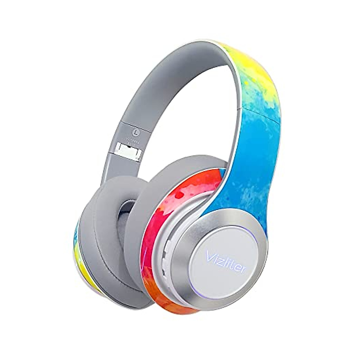 Vizliter Bluetooth Headphones, TWS Deep Bass Wireless Headphones 5.0 with Built-in Mic Soft Earmuffs LED Lights, Smart Phones, PC, TV, Travel, Gym Workout, Gaming, Noise Cancelling (Prismatic)