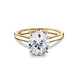 ISAAC WOLF 10k Solid Gold 3 Carat Oval Cut VVS1 Genuine Moissanite Diamond Solitaire Wedding Ring in White, Yellow or Rose GOLD (White Gold, 6.5)