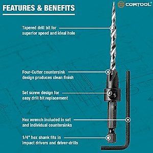 Countersink Drill Bit Set for Wood Countersink Drill Bit with 1/4" Hex Shank Quick Change, Impact Screwdriver Bits and Allen Wrench, 8-Piece Countersinker Drill Bit Set for Woodworking