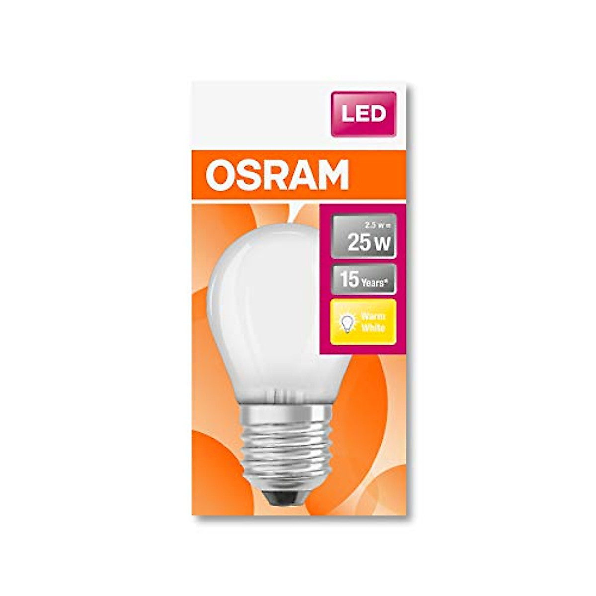 OSRAM LED lamp/Base: E27 / Warm White / 2700 K / 2.50 W/Replacement for 25 W Incandescent Bulb/Frosted/LED Retrofit Classic P [Energy Efficiency Class A++] / Pack of 10