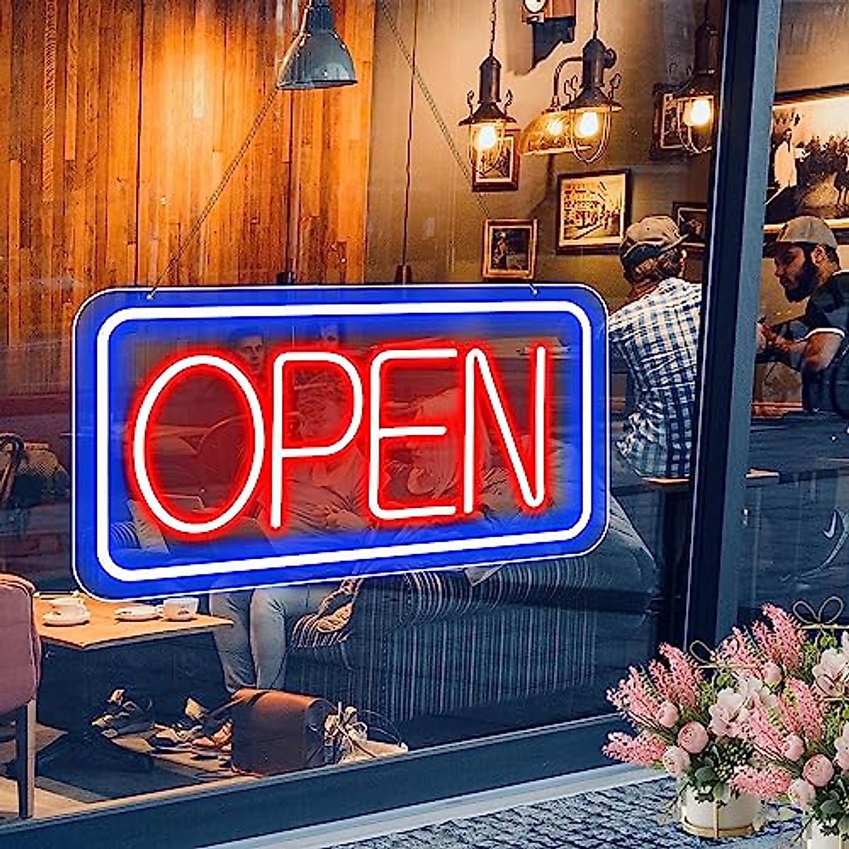 Open Sign With Adapter Neon Open Sign LED With 5 Adjustable Brightness Open Signs For Business Window Open Neon Sign Party Stores Shop Coffee Salon Hotel (Blue/Red-Horizontal) 16.5"X 9"