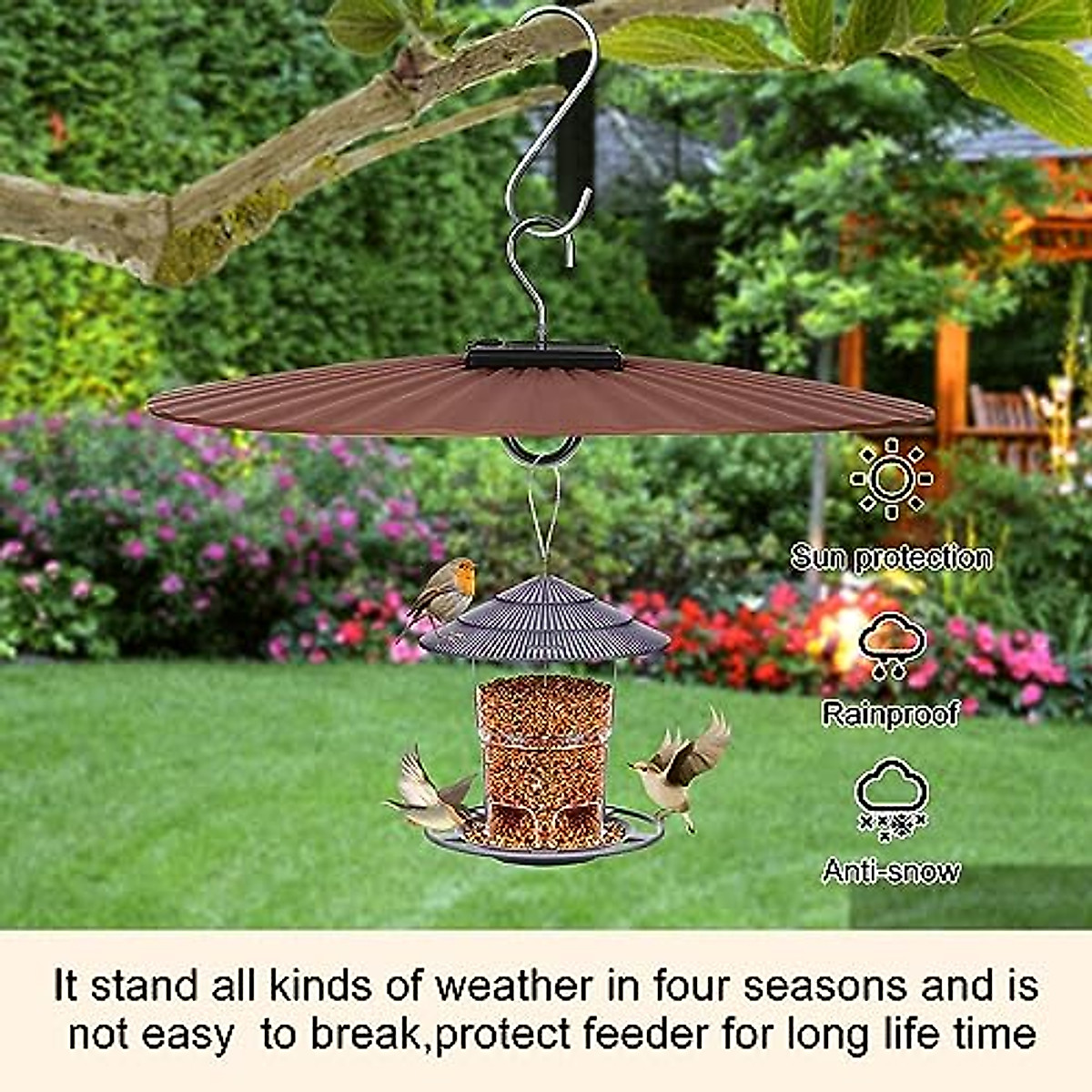 Bird Feeder Baffle with Solar Lamp, Wide Diameter Hummingbird Feeders Covers,Weather Guard Protect Feed from Sun and Bird Seed Dry,for Hanging Bird Feeders Guard-13inches