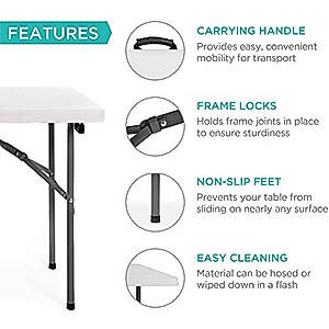 New Home Era Folding Table - Foldable Heavy Duty Plastic Table for Indoor & Outdoor Parties, Picnic, Camping, Wedding, BBQ Catering, Garden Dining - Fold-in-Half Portable Utility Table - White - 4ft
