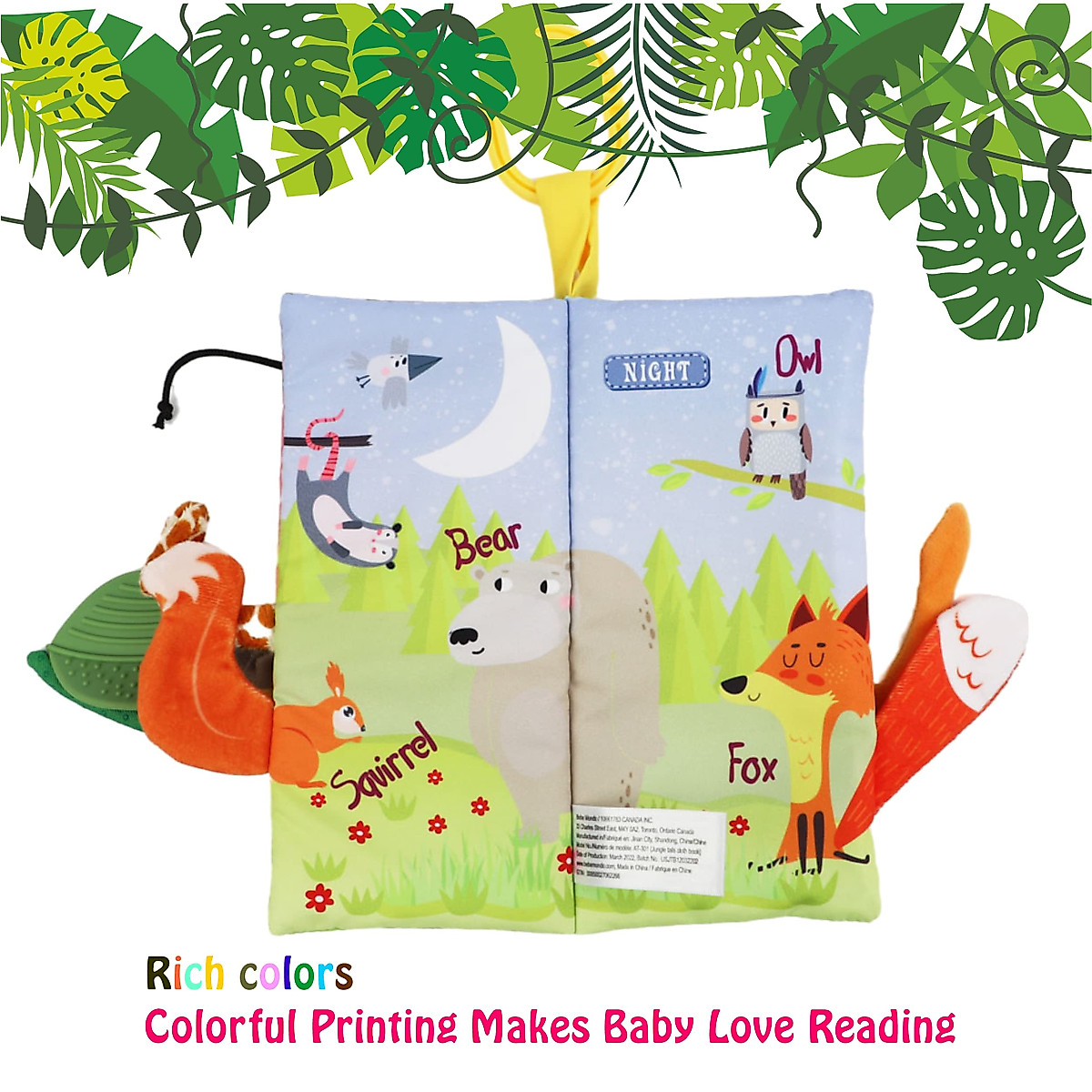 bebe mondo Jungle Baby Book Toys,Baby Books 0-6 Months,Touch and Feel Crinkle Cloth Books for Babies Infant Toys 0-3-6-12-18 Months,Interactive Infant Sensory Soft Toys,Shower Baby for Boys Girls