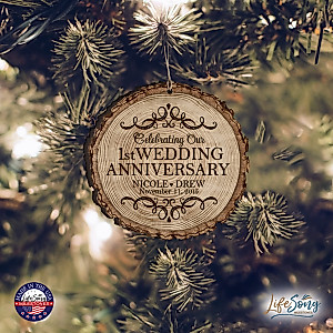 LifeSong Milestones Personalized 1st Anniversary Bark Style Christmas Ornament for 1 Year of Marriage - One Year Wedding Keepsake Gift for Parents Husband Wife him her 3.25” (Bark)