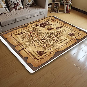 XYHH Area Rug Super Detailed Treasure Map Grungy Rustic Pirates Gold Secret Sea History Theme for Living Room Dining Bedroom playroom Parent-Child Game mat Study Office Decor LTH, White 2, 39x60in