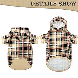 EXPAWLORER Plaid Dog Hoodie - British Style Soft and Warm Dog Sweater with Leash Hole, Hooded Cold Weather Clothes, Dog Sweatshirt, Outfits, Winter Coat for Small Medium Large Dogs