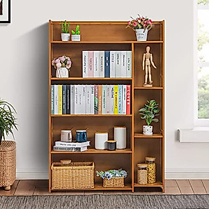 MoNiBloom 5 Tier Bookcase, Bamboo Freestanding Display Shelves Bookcase Open Storage Book Shelves for Living Room Home Office Décor, Brown