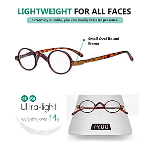 Eyekepper Small Oval Round Reading Glasses Vintage Mini Reader Eyeglasses for Men Women Reading with Spring Hinges Tortoise Frame +1.50