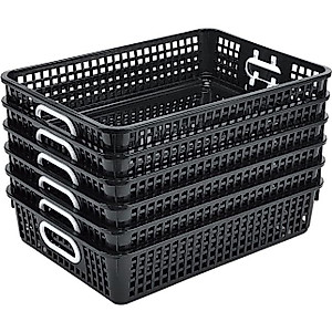 Really Good Stuff 6PK Plastic Desktop Paper Storage Basket for Classroom or Home–14”x10” Plastic Mesh Basket-Secure Papers Crease-Free–Black
