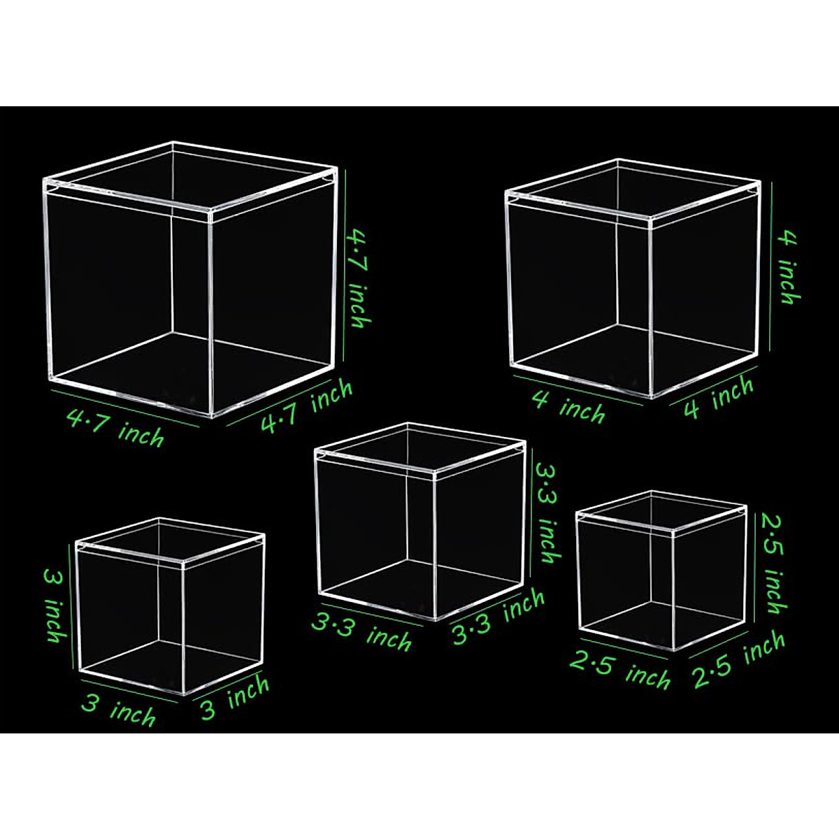 4.7/4/3.3/3/2.5 inch Clear Acrylic Box with Lid, Jewelry Display Box, Plastic Square Cube Decorative Storage Boxes for Candy Pill and Tiny Jewelry, Artwork Display