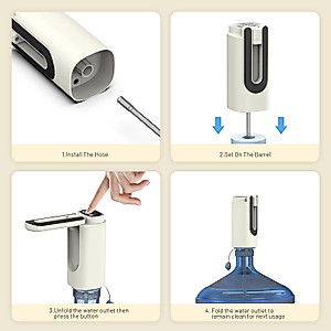 Generic 5 Gallon Water Bottle Pump, Universal for 2-5 Gallon Water Bottle Jug with 3 Modes, Foldable Water Outlet to Remain Clean, Rechargeable Automatic Drinking Water Bottle Dispenser, White, chou8