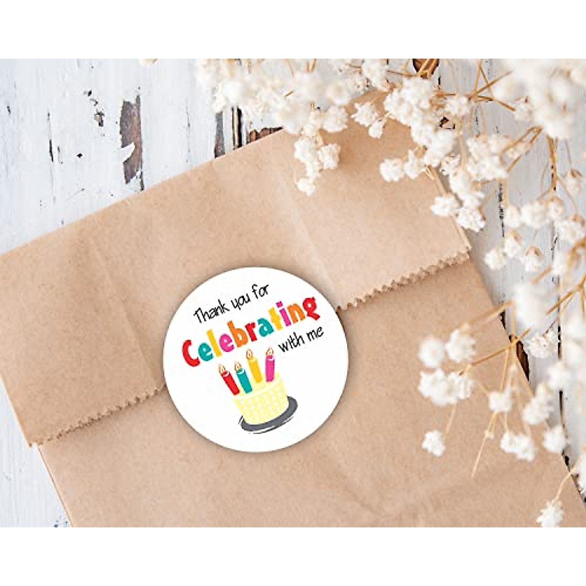 Birthday Cake Favor Stickers - Baby Shower Stickers - Birthday cake Party favor stickers- Thank you for Celebrating with me - Set of 40 stickers