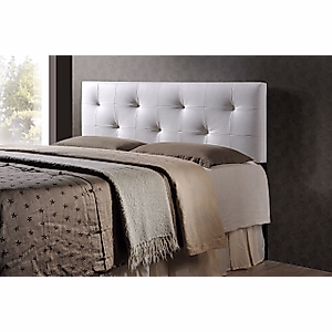Baxton Studio Dalini Modern and Contemporary Queen White Faux Leather Headboard with Faux Crystal Buttons